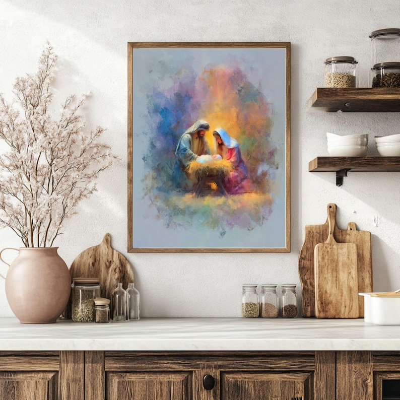 Mary, Joseph, and Baby Jesus Nativity Scene Oil Painting (digital Print ...