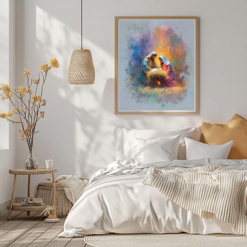 Mary, Joseph, and Baby Jesus Nativity Scene Oil Painting (digital Print ...