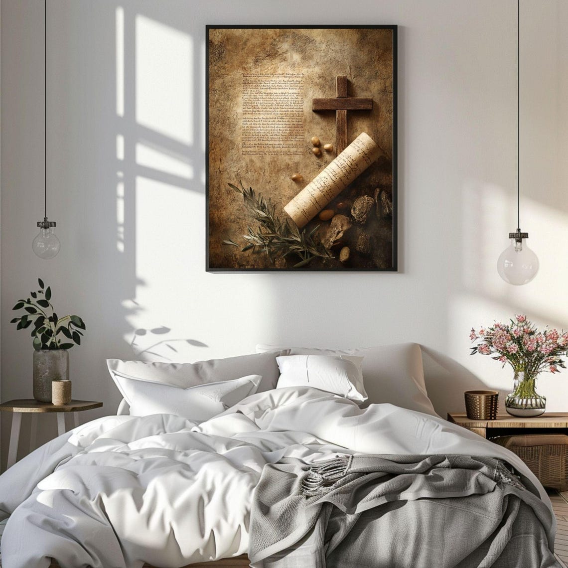 Vintage Christian Cross Art Print, Parchment Scroll, Religious Wall ...