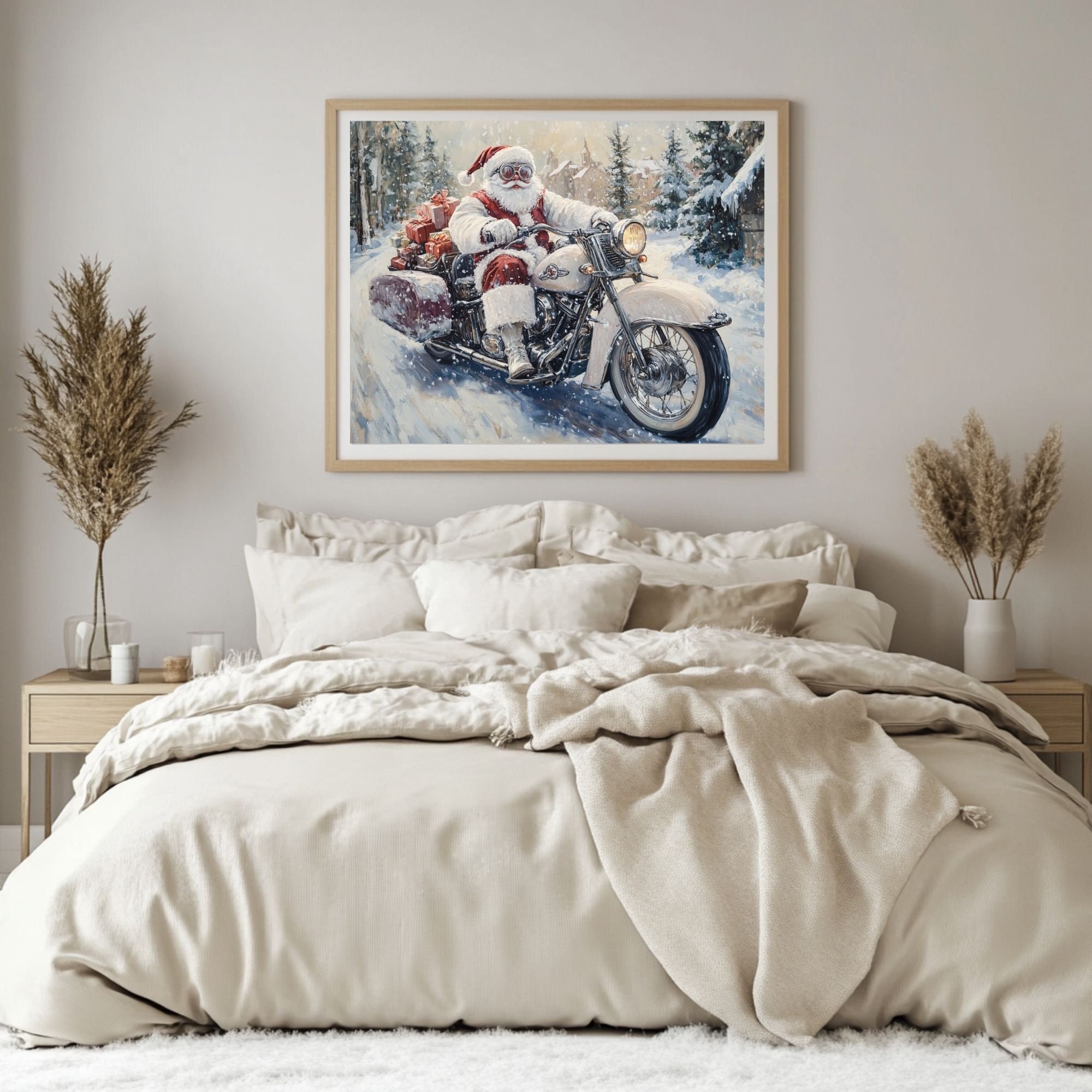 Santa on Harley-davidson Christmas Art | Vintage Motorcycle Holiday ...