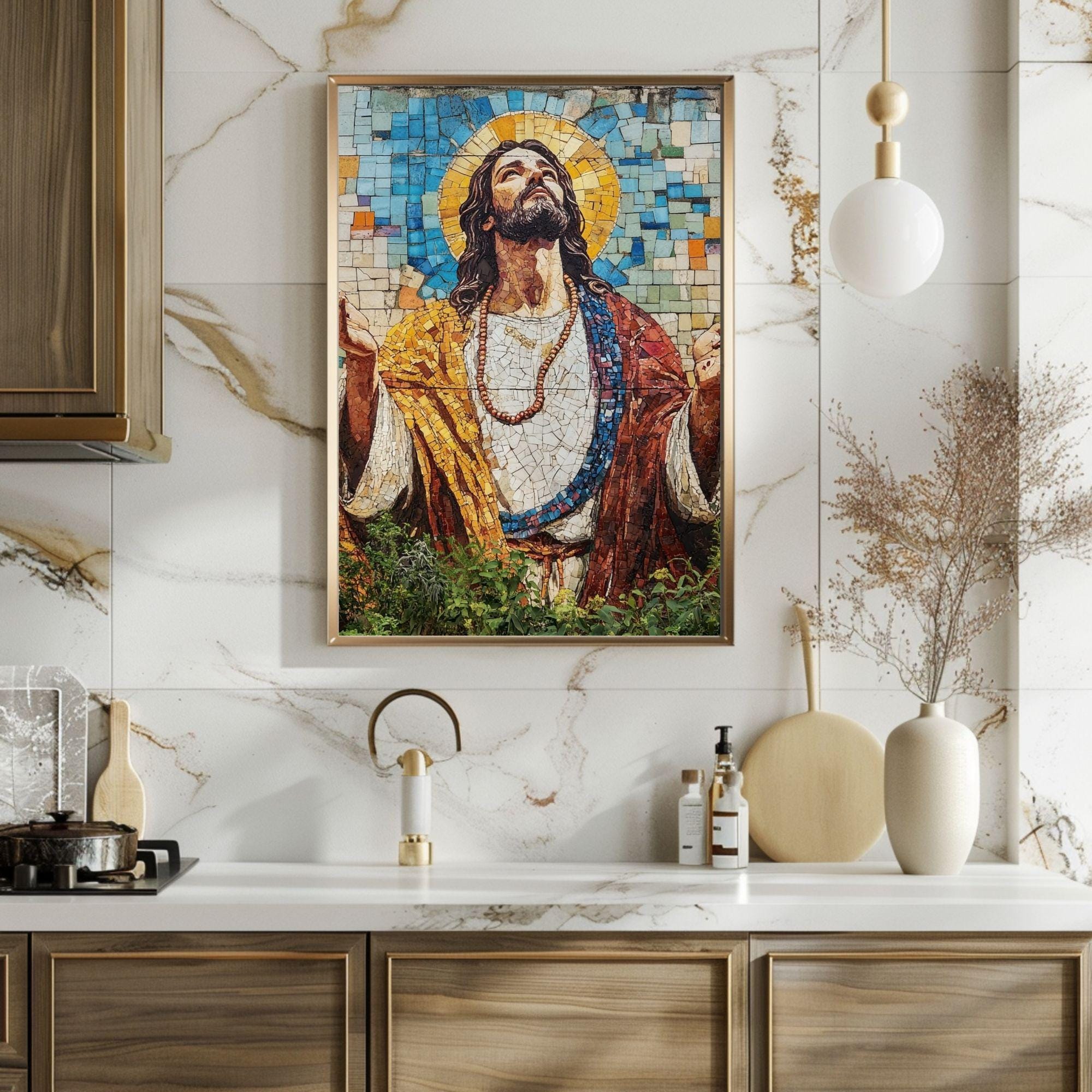 Christian Religious Wall Art | Jesus Mosaic Art Print | Vibrant ...