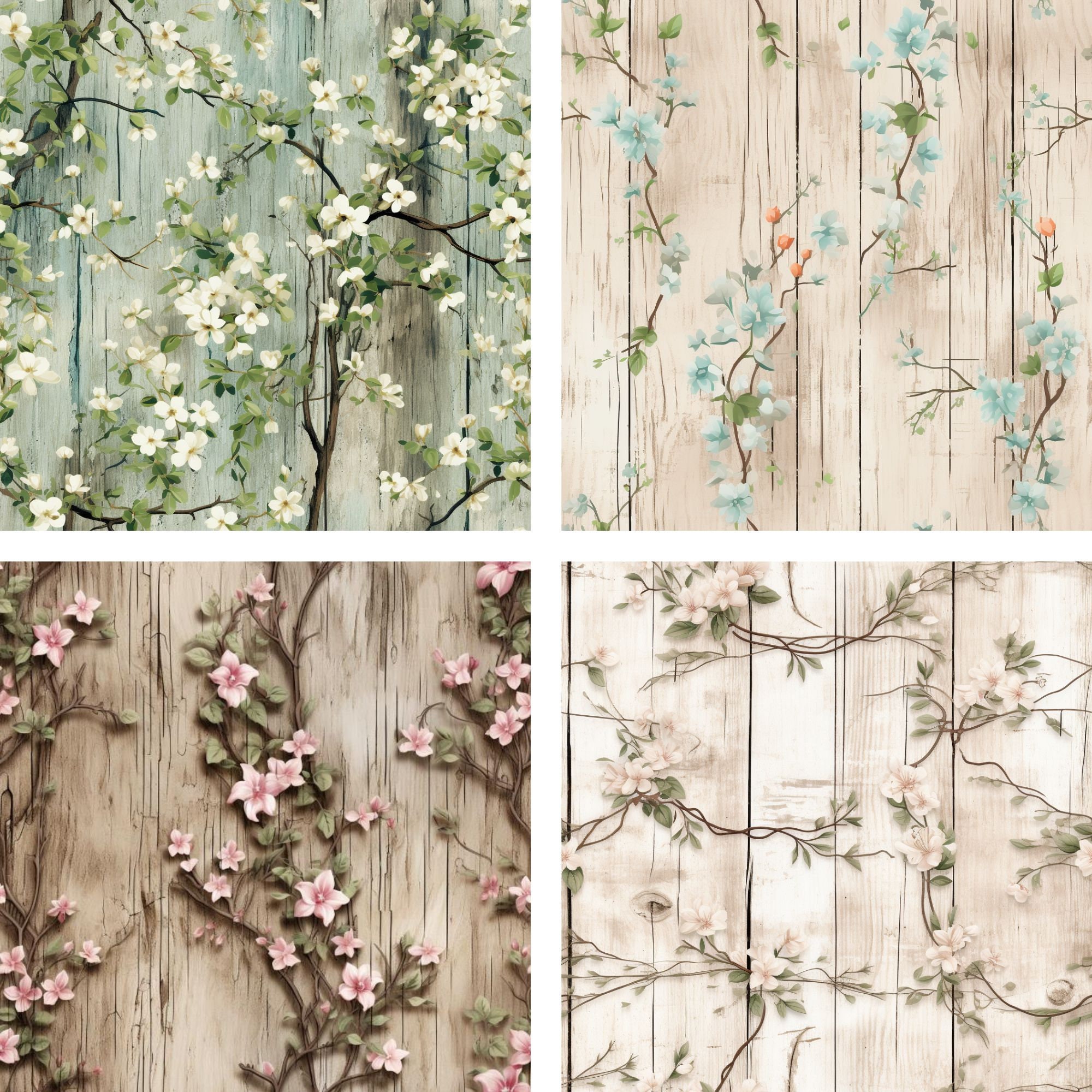 Seamless Shabby Wood Textures Digital Paper, Seamless Rustic Chic Wood ...