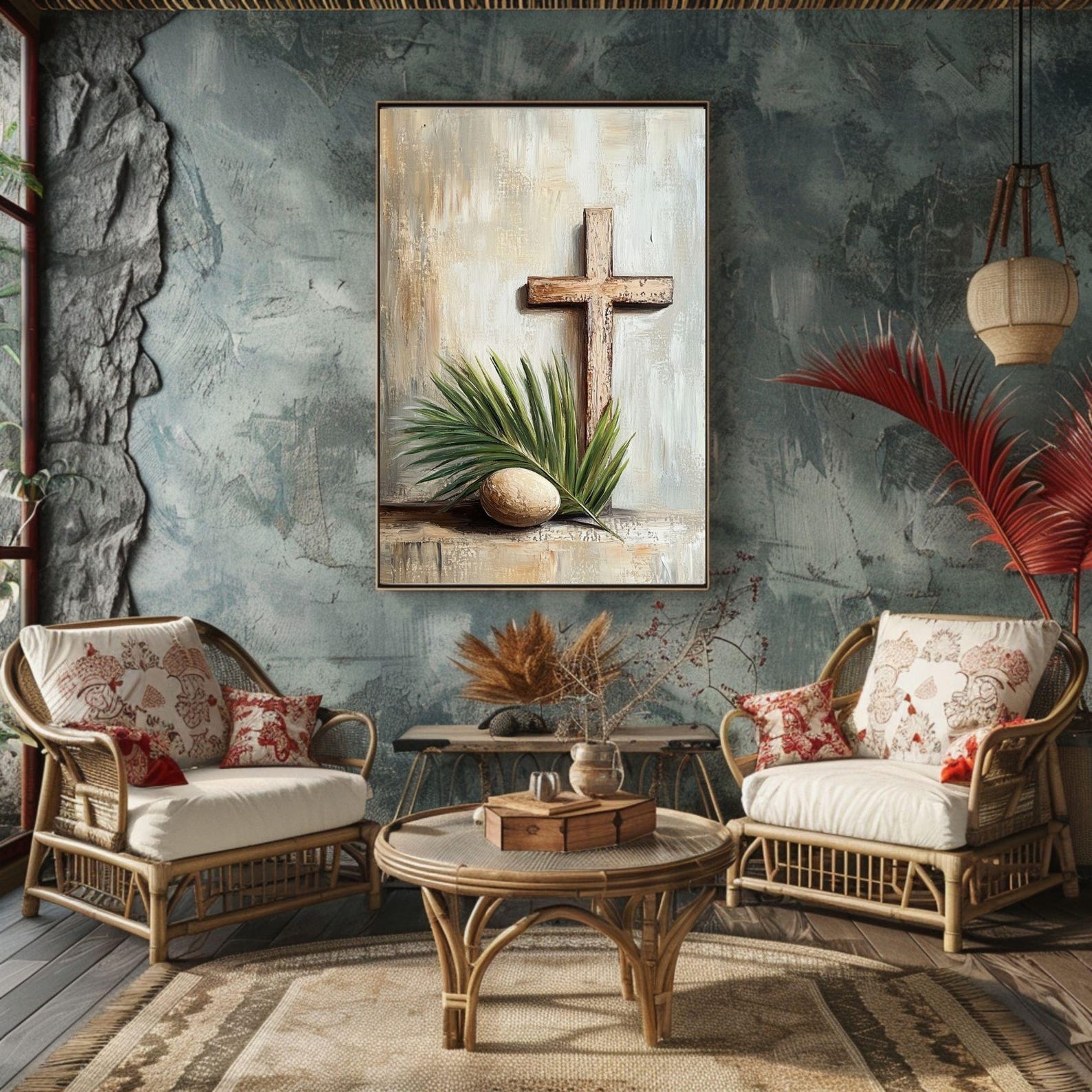 Easter Cross and Palm Art Print | Religious Wall Decor (digital ...