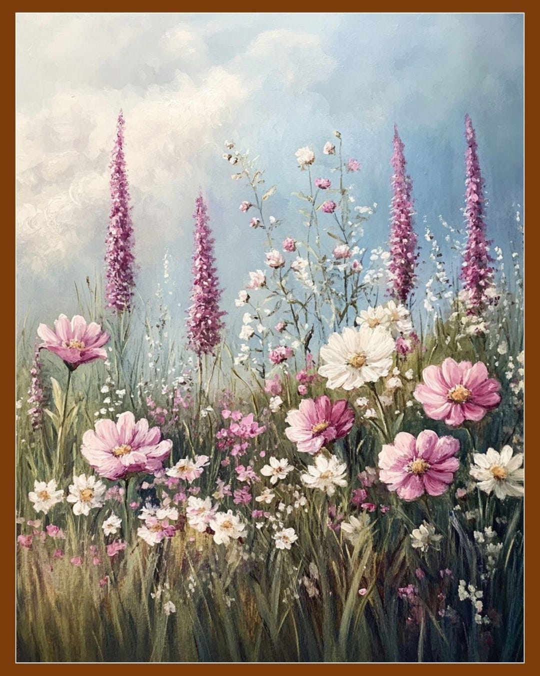 Wildflower Meadow Oil Painting, Spring Floral Landscape (digital ...