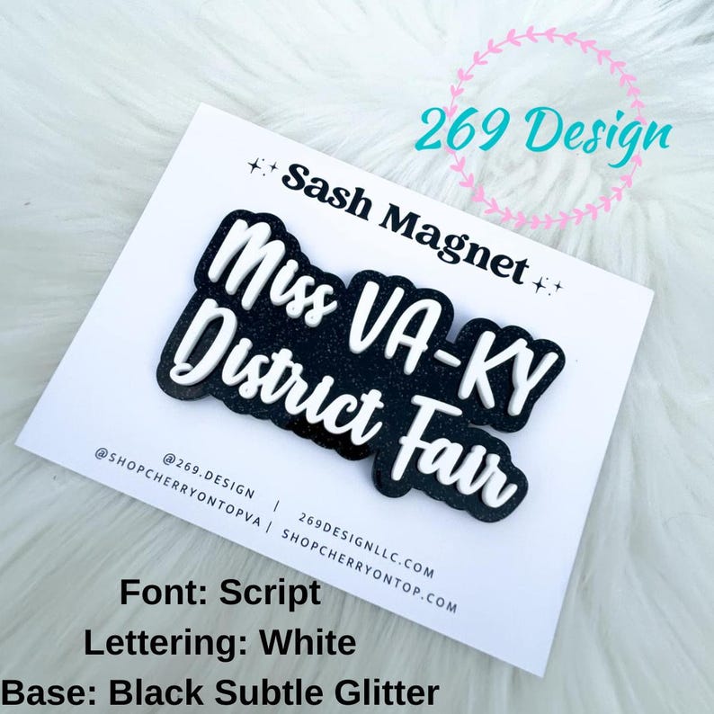 Custom Sash Magnet, SCRIPT FONT, Title Magnet, Beauty Queen, Pageant ...