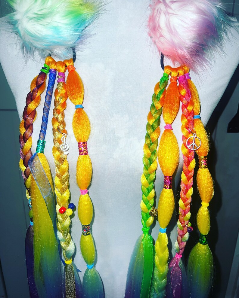 2X Festival Rave Braids Hair Extensions tie or Clip-on - Etsy