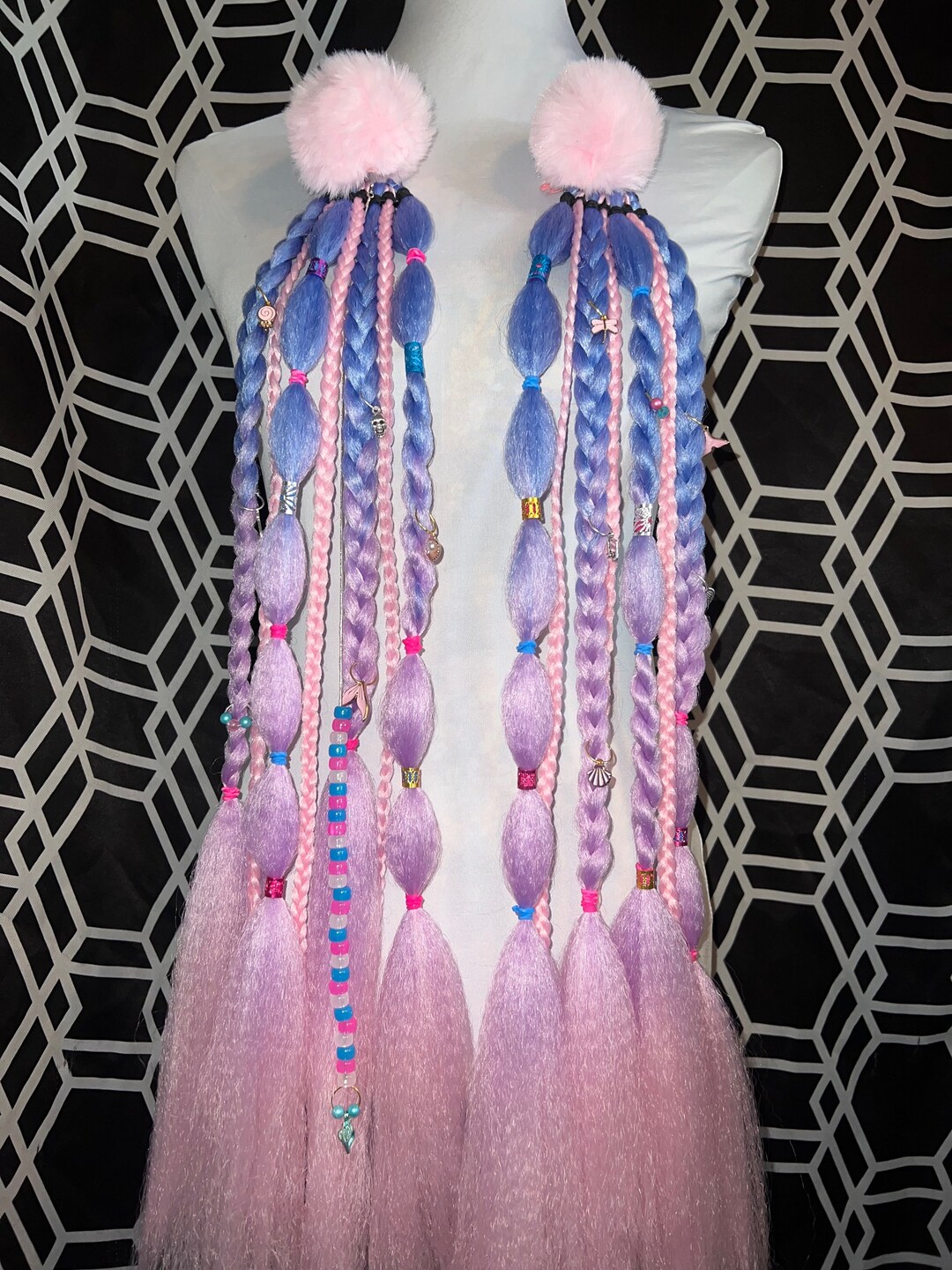 2X - Purple Pink Ombré Festival Braid Hair Extension (tie or Clip-on ...