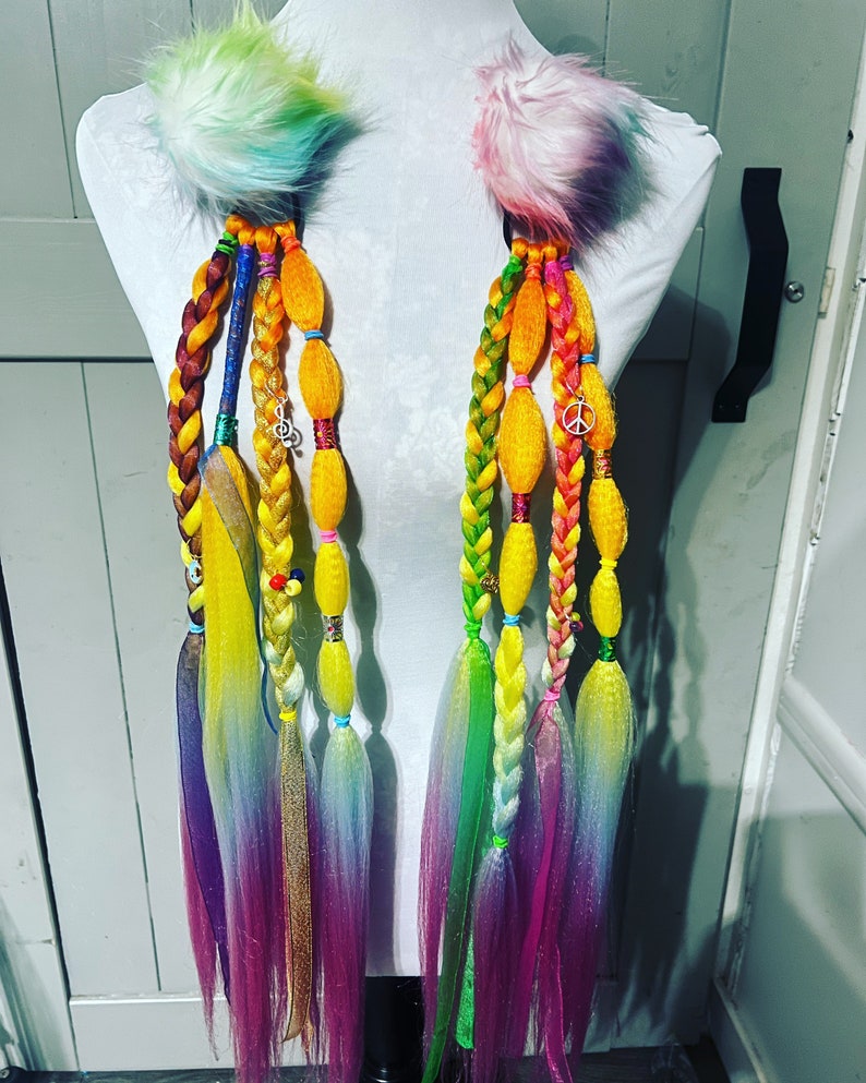 2X Festival Rave Braids Hair Extensions tie or Clip-on - Etsy