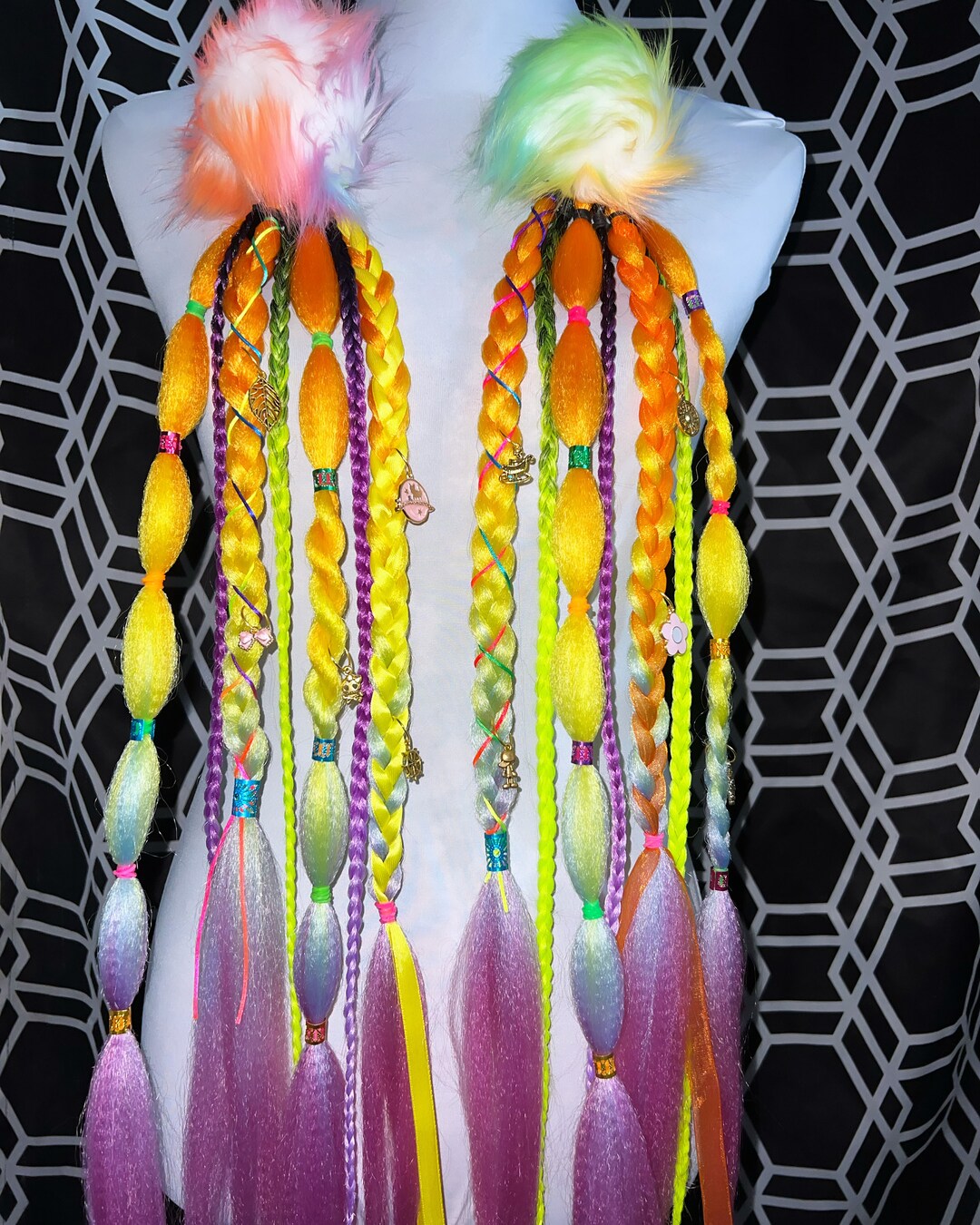 2X Festival Rave Braids Hair Extensions tie or Clip-on - Etsy