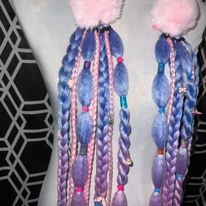 2X - Purple Pink Ombré Festival Braid Hair Extension (tie or Clip-on ...