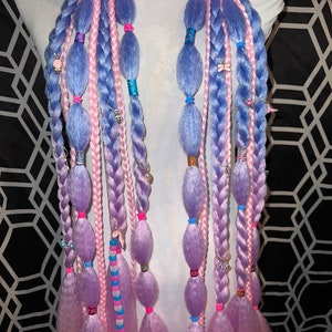 2X - Purple Pink Ombré Festival Braid Hair Extension (tie or Clip-on ...