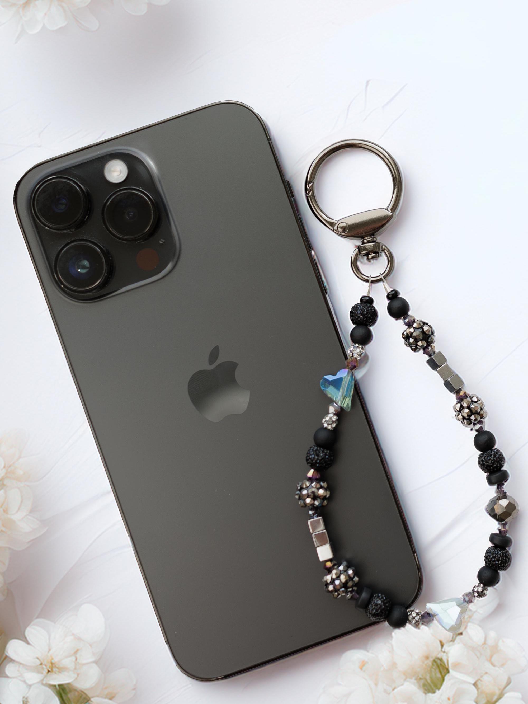 Trendy Phone Charm Phone Accessory Gift for Her Black Beads Heart Beads ...