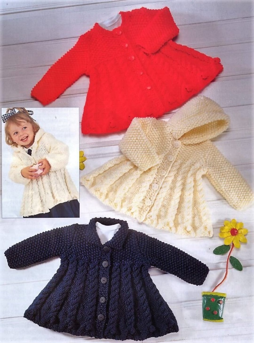 Vintage Knitting Pattern Baby Child Girl Chunky Cable Swing Coats PDF ...