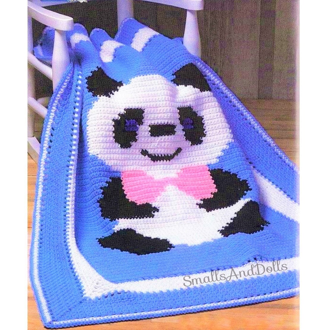 Vintage Crochet Pattern Panda Bear Baby Afghan PDF Instant Digital ...