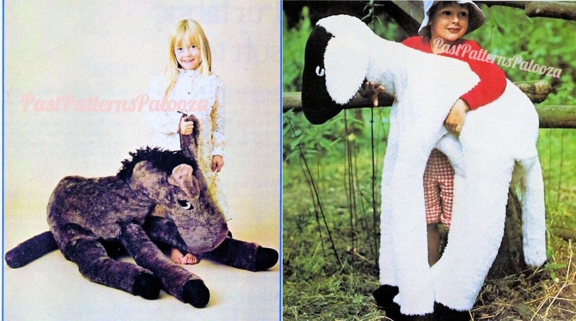 Vintage Sewing Pattern 36" Giant Lamb and Donkey Stuffed Animals Fur ...