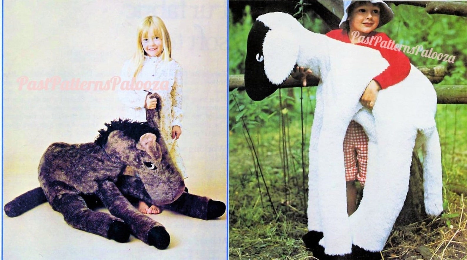 Vintage Sewing Pattern 36" Giant Lamb and Donkey Stuffed Animals Fur ...