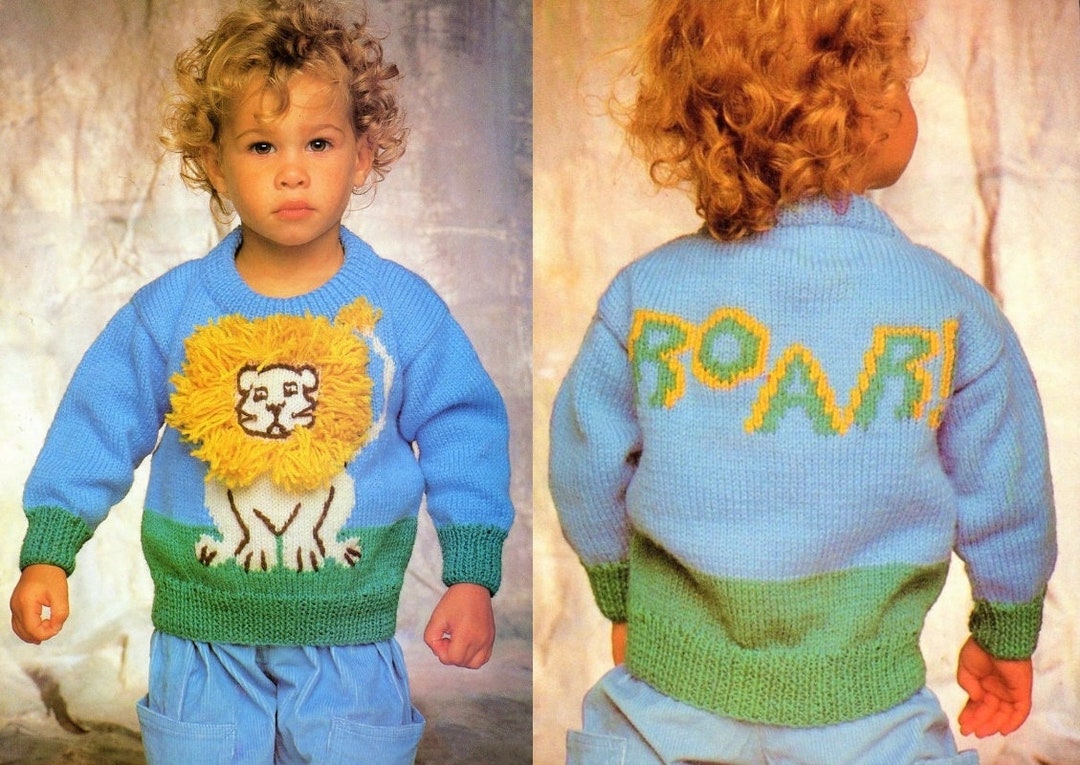 Vintage Knitting Pattern Childrens Childs Lion Sweater PDF Instant ...