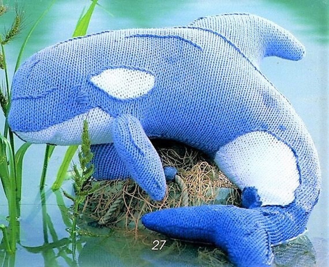 Vintage Knitting Pattern Large Blue Dolphin Orca Whale Stuffed Soft Toy ...