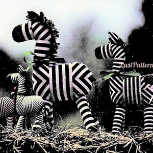 Vintage Sewing Pattern Patchwork Zebra Family Big Small Soft Sculpture ...