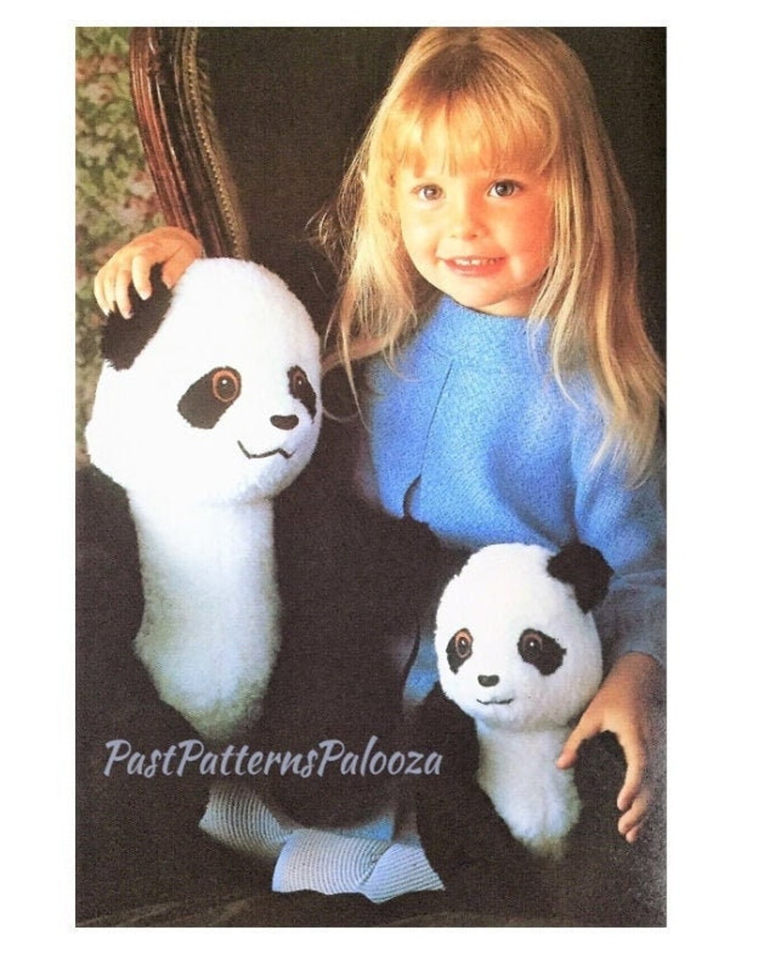 Vintage Sewing Pattern 13" 8" Panda Bears Soft Toy Dolls Plush Faux Fur ...