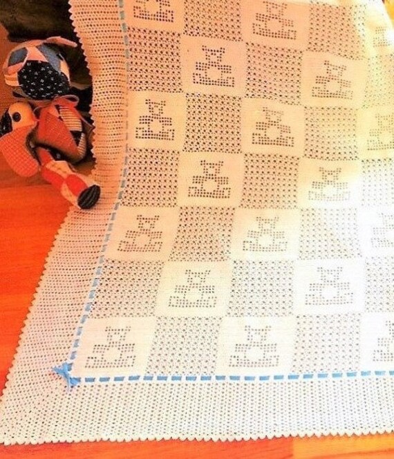 Vintage Filet Crochet Pattern Baby Bear Blocks and Bows - Etsy