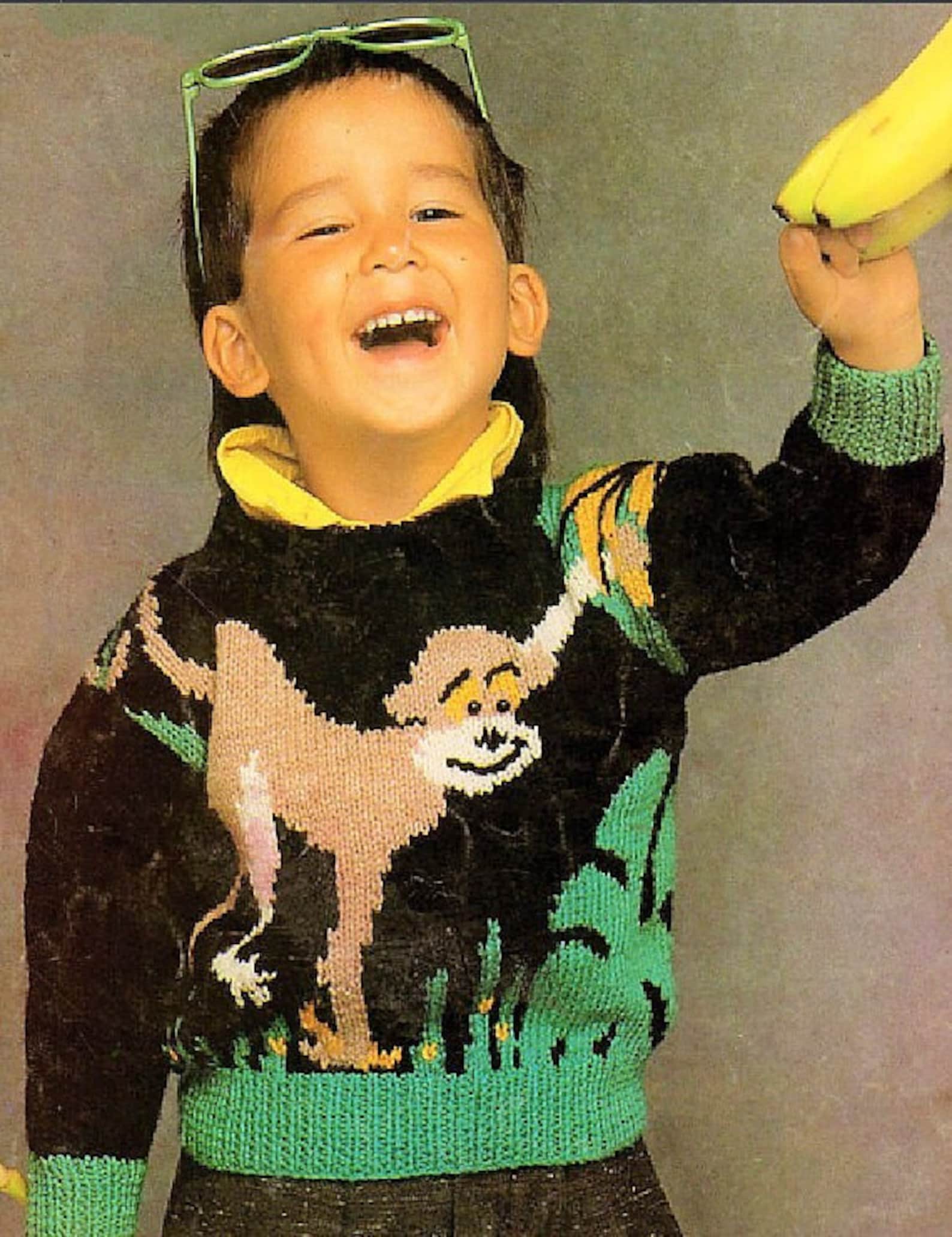 Vintage Kids Knit Safari Animal Sweaters Knitting Patterns Book PDF ...