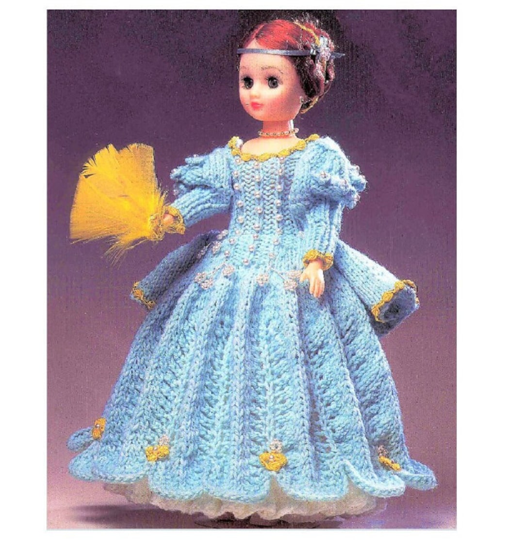 Vintage Knitting Pattern 15" Renaissance Medieval Doll Fancy Gown Dress ...