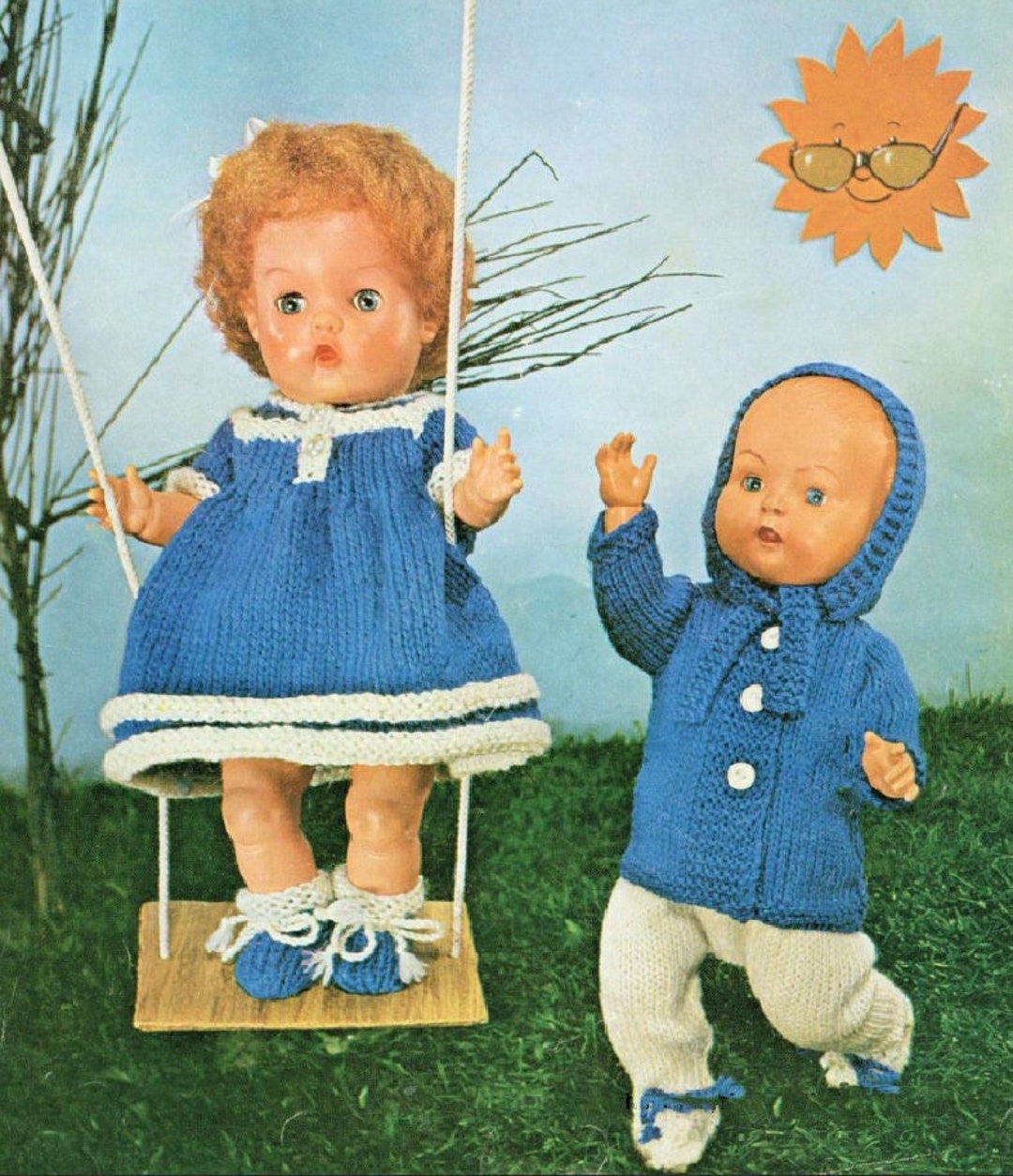 Vintage Knitting Pattern Knit Boy Girl Doll Clothes Outfits for 14 16 ...