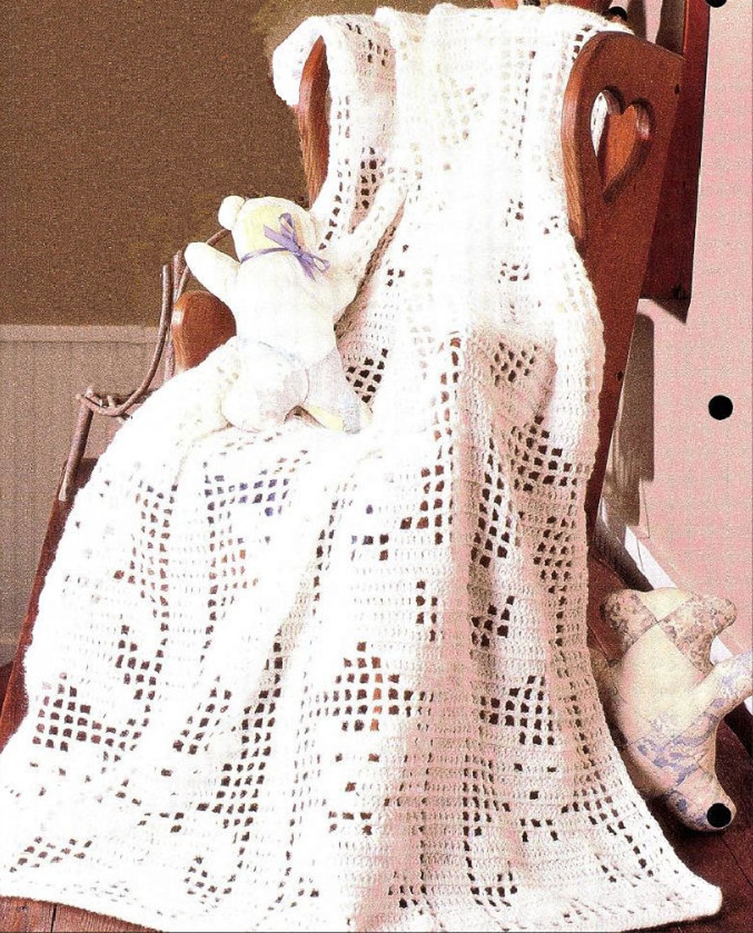 Vintage Crochet Pattern Teddy Bear Filet Baby Blanket Afghan PDF ...