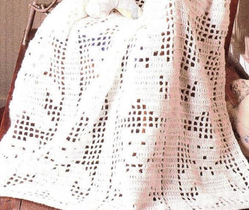 Vintage Crochet Pattern Teddy Bear Filet Baby Blanket Afghan PDF ...
