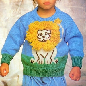 Vintage Knitting Pattern Childrens Childs Lion Sweater PDF Instant ...