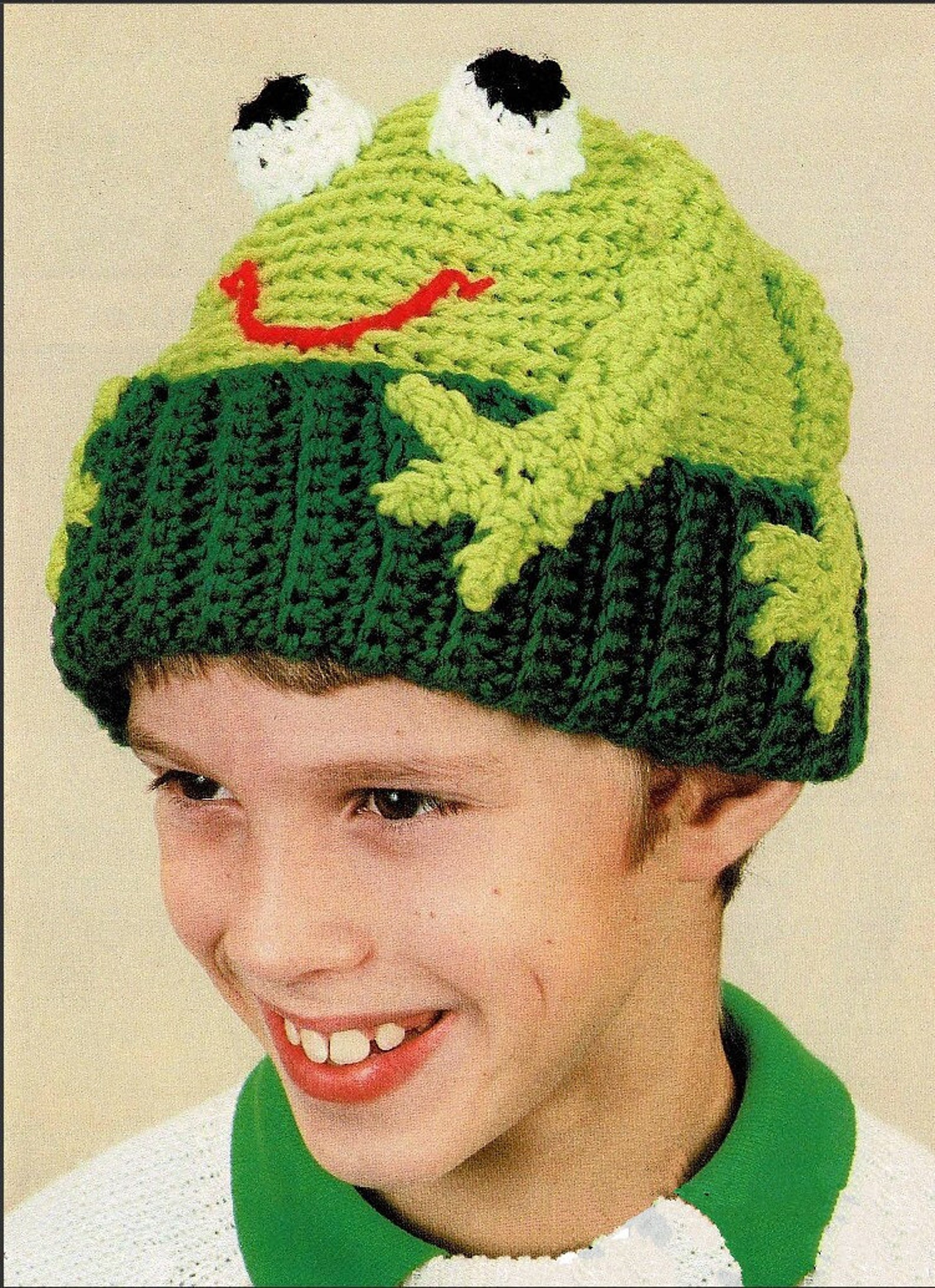Vintage Crochet Pattern Kids Frog Beanie Hat PDF Instant Digital ...