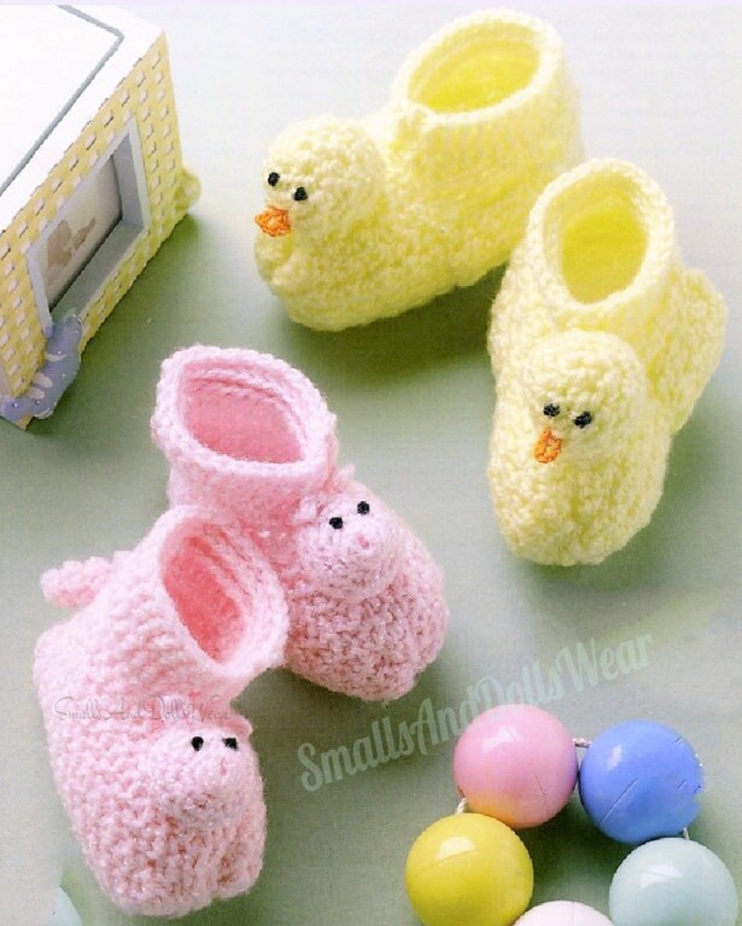 Vintage Crochet Pattern Duckie & Piggie Baby Slipper Booties PDF ...