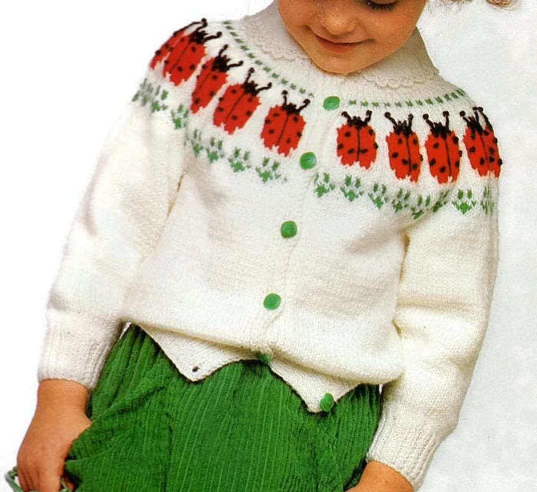 Vintage Baby Toddler Kids Knit Ladybug Sweater Knitting Pattern PDF ...