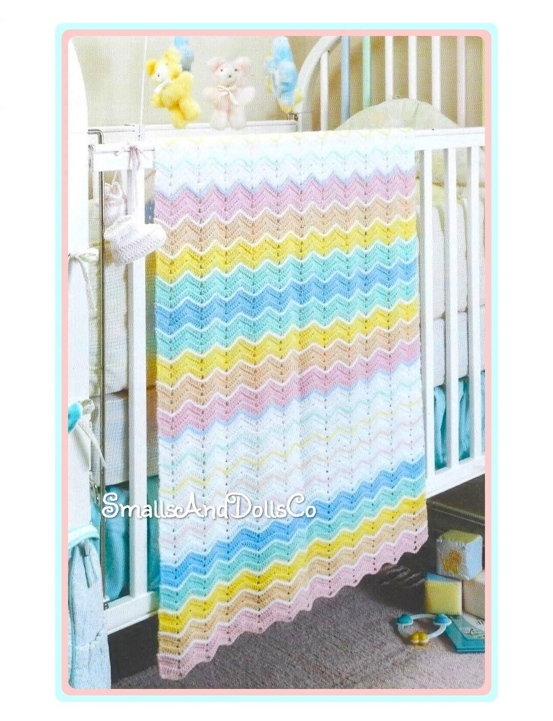 Vintage Crochet Pattern Pastel Rainbow Ripples Baby Afghan Blanket PDF ...