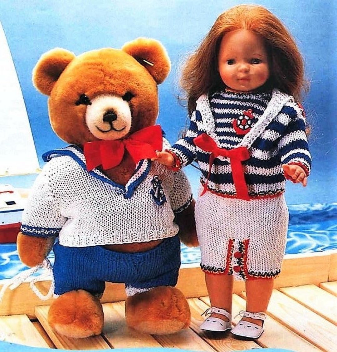 Vintage Knitting Pattern Doll Sailor Dress Teddy Bear Sailor Suit ...