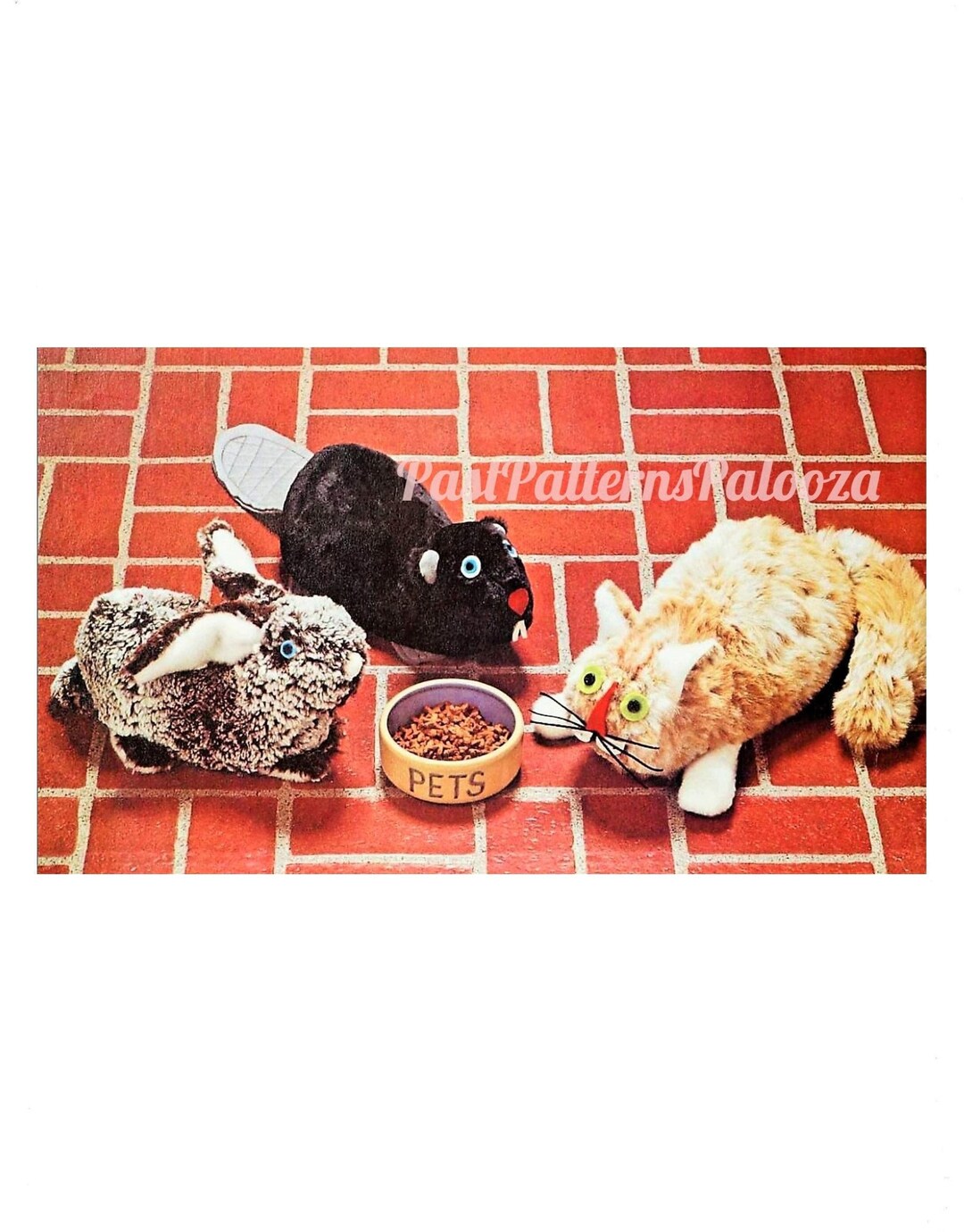 Vintage Sewing Pattern 12" Bean Bag Animals Bunny Beaver Cat Soft Toy ...