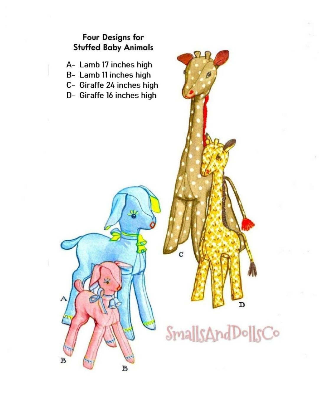 Vintage Sewing Pattern Baby Animals Giraffe Lamb Cotton Fabric Soft ...