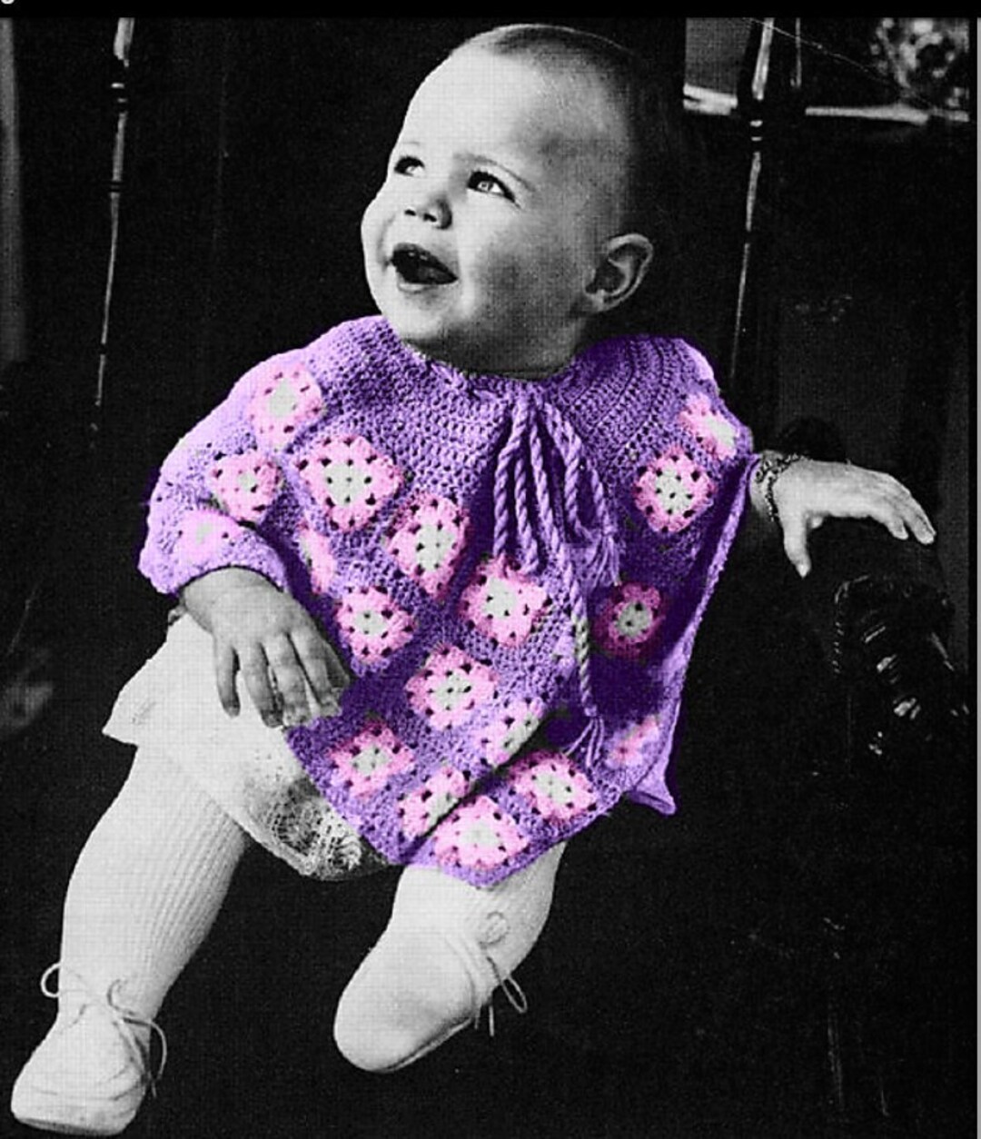 Vintage Crochet Pattern Baby Girl Tri-color Granny Square Poncho PDF ...