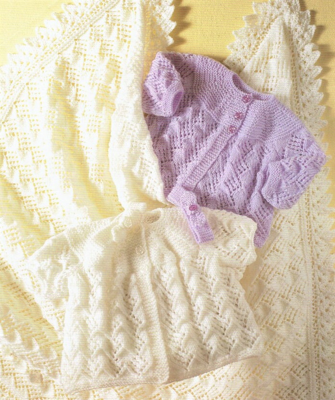 Vintage Knitting Pattern Knit Baby Girl Diamond Lace Coats Shawl ...