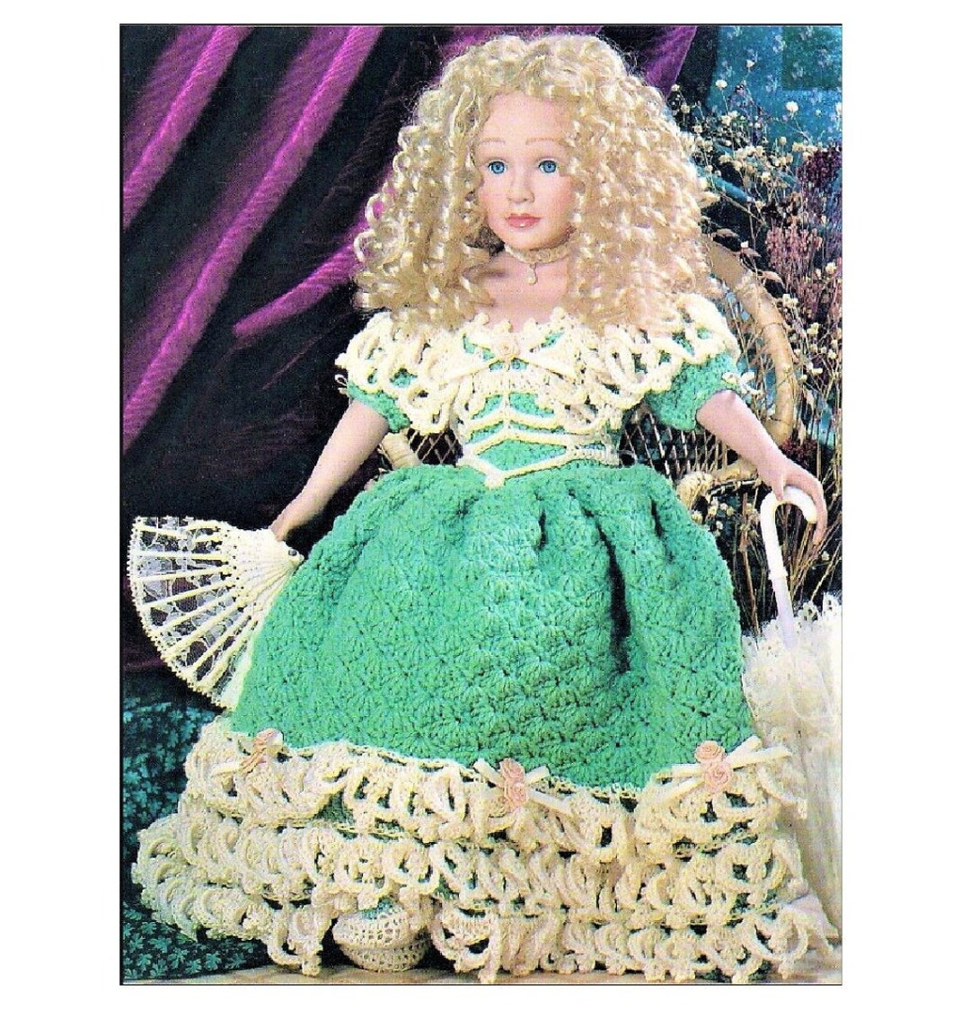 Vintage Crochet Pattern 24" Doll Victorian Edwardian Dress and ...