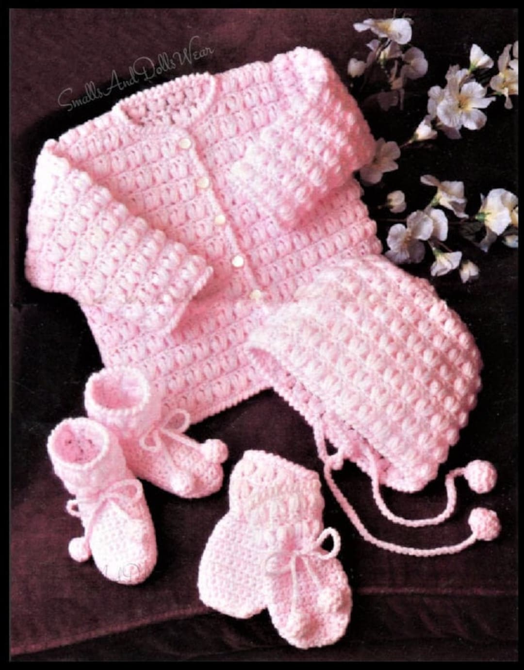 Vintage Crochet Pattern Baby Cluster Stitch 4 Piece Set Cardigan Jacket ...