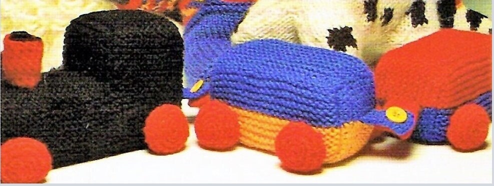 Vintage Knitting Pattern 15" Toy Train Engine & Box Cars Soft Plush ...
