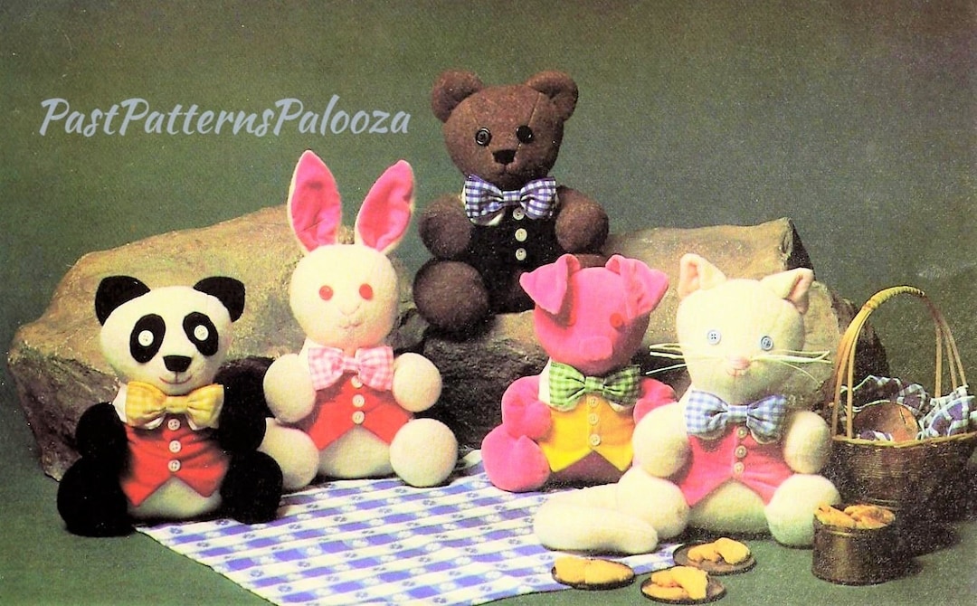 Vintage Sewing Pattern 9" Stuffed Animal Dolls Soft Sculpture Plush ...
