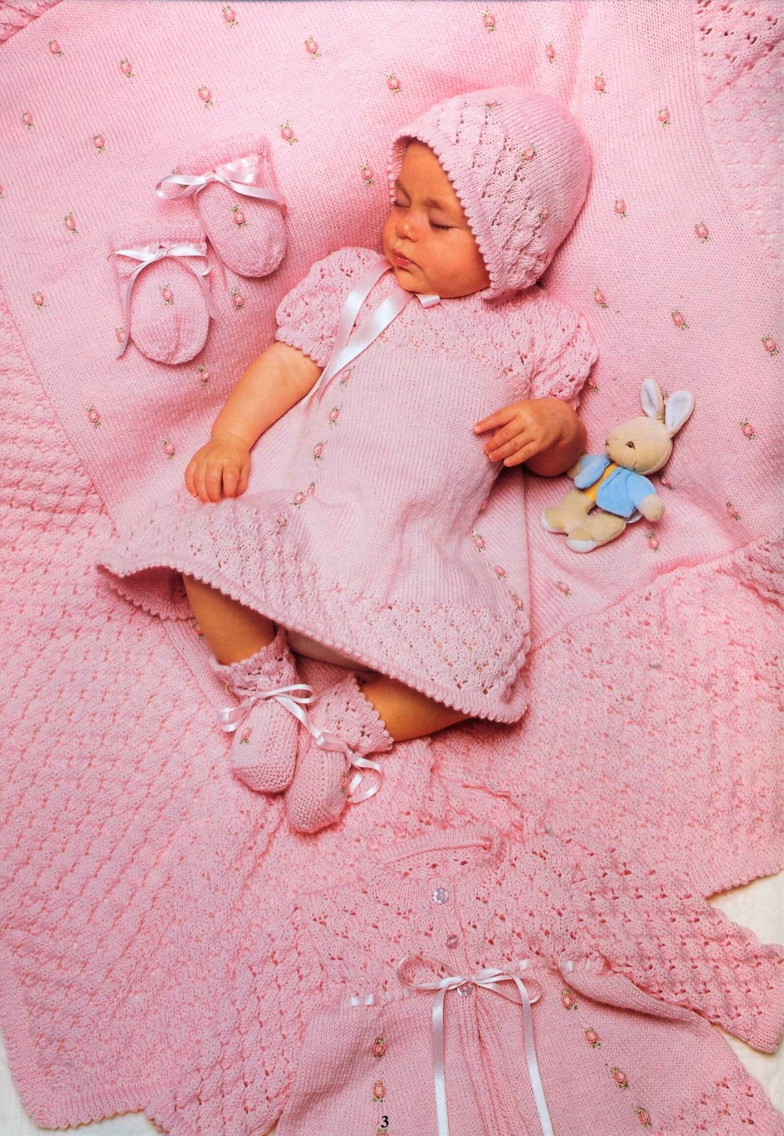 Vintage Knitting Pattern Baby Rosebud Layette Set Matinee Jacket Dress ...