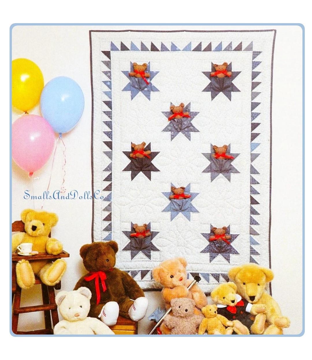 Vintage Sewing Pattern Denim Teddy Bear Pockets Quilt or Wall Hanging ...