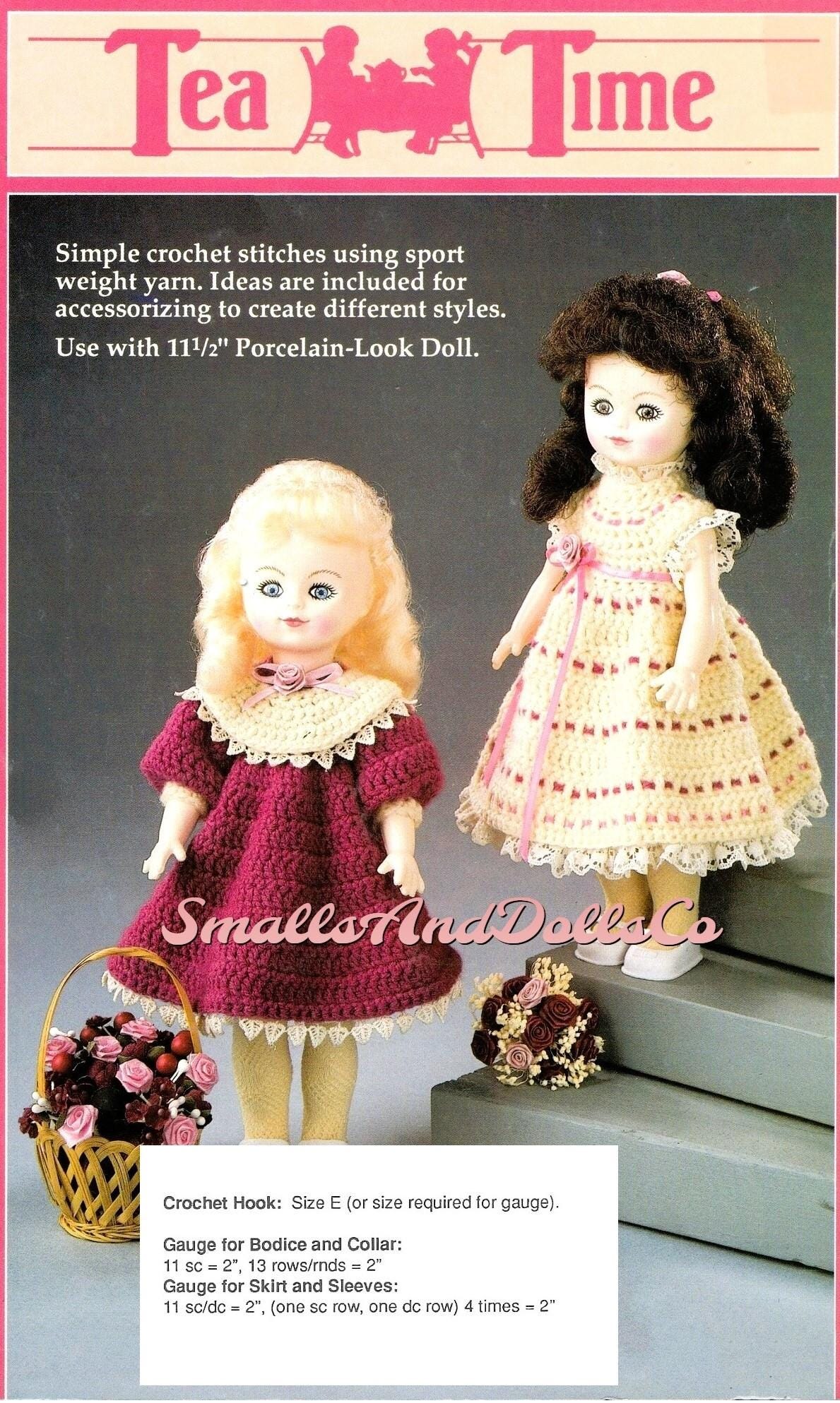 Vintage Crochet Pattern Tea Time Doll Dresses 11.5 Inch 2 Pretty Dressy ...