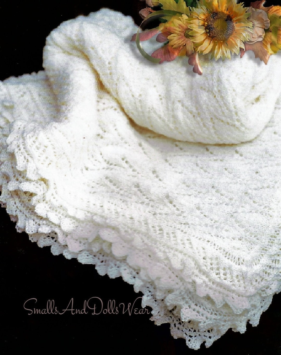 Vintage Knitting Pattern Knit Baby Lace Edged Shawl Pointed Chevron ...