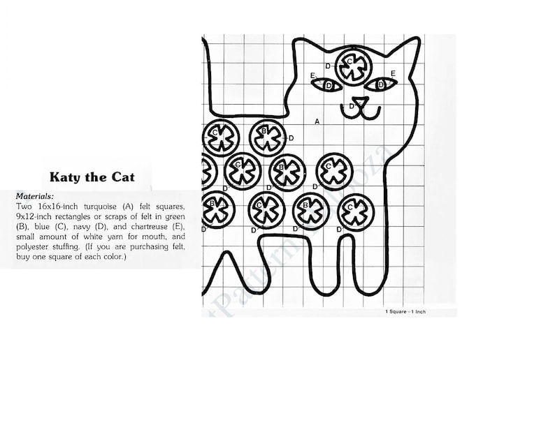 Vintage Sewing Pattern Retro Mod Katy Kitty Cat Soft Felt Toy or Pillow ...
