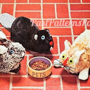 Vintage Sewing Pattern 12" Bean Bag Animals Bunny Beaver Cat Soft Toy ...